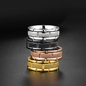 KAZITSAN Stainless Steel Ring for Men Women Brushed Wedding Band Silver Brick Pattern Engagement Promise Comfort Fit Size 10