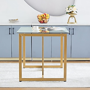 Glass Dining Table for 4 to 6 People, 47.2 Inches Modern Rectangular Dinner Table with Clear Tempered Glass Top & Golden Steel Legs for Home Office Kitchen Dining Room