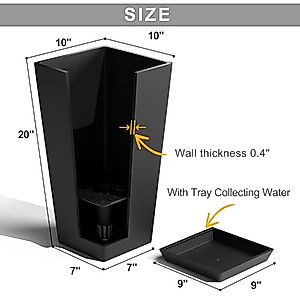 Elevens Tall Planters 20 Inch Tapered Square Planters Garden Flower Pots,Indoor/Outdoor Planter with Tray, Large Planter for Patio Black-2 Pack