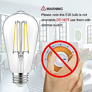 WIHTU Vintage LED Edison Bulbs, 6W Equivalent 60W, ST58 Antique LED Filament Bulbs, LED Light Bulbs with 95+ CRI, High Brightness Daylight 4000K, 900lumens, E26 Medium Base, Clear Glass, 6-Pack