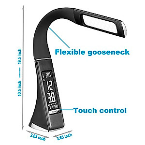 Yuphy Desk Lamp with Clock, Office Desk Gift Ideas, Compact Desk lamp for Dorm and Home Office, Touch Table Lamp with Flexible Gooseneck and Versatile Smart Display-Black