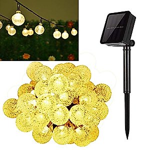 Hann Solar String Lights, 20ft 30 LEDs Crystal Ball 8 Working Modes Waterproof Outdoor String Lights Solar Powered Globe Fairy String Lights for Garden, Yard, Home, Landscape,Christmas Party