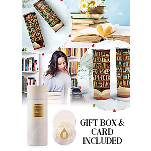 Onebttl Book Lovers Gifts For Women - 20oz/590ml Stainless Steel Insulated Tumbler with Straw, Lid - Reading Gifts for Book Worm, Librarians, Readers - Bookshelf