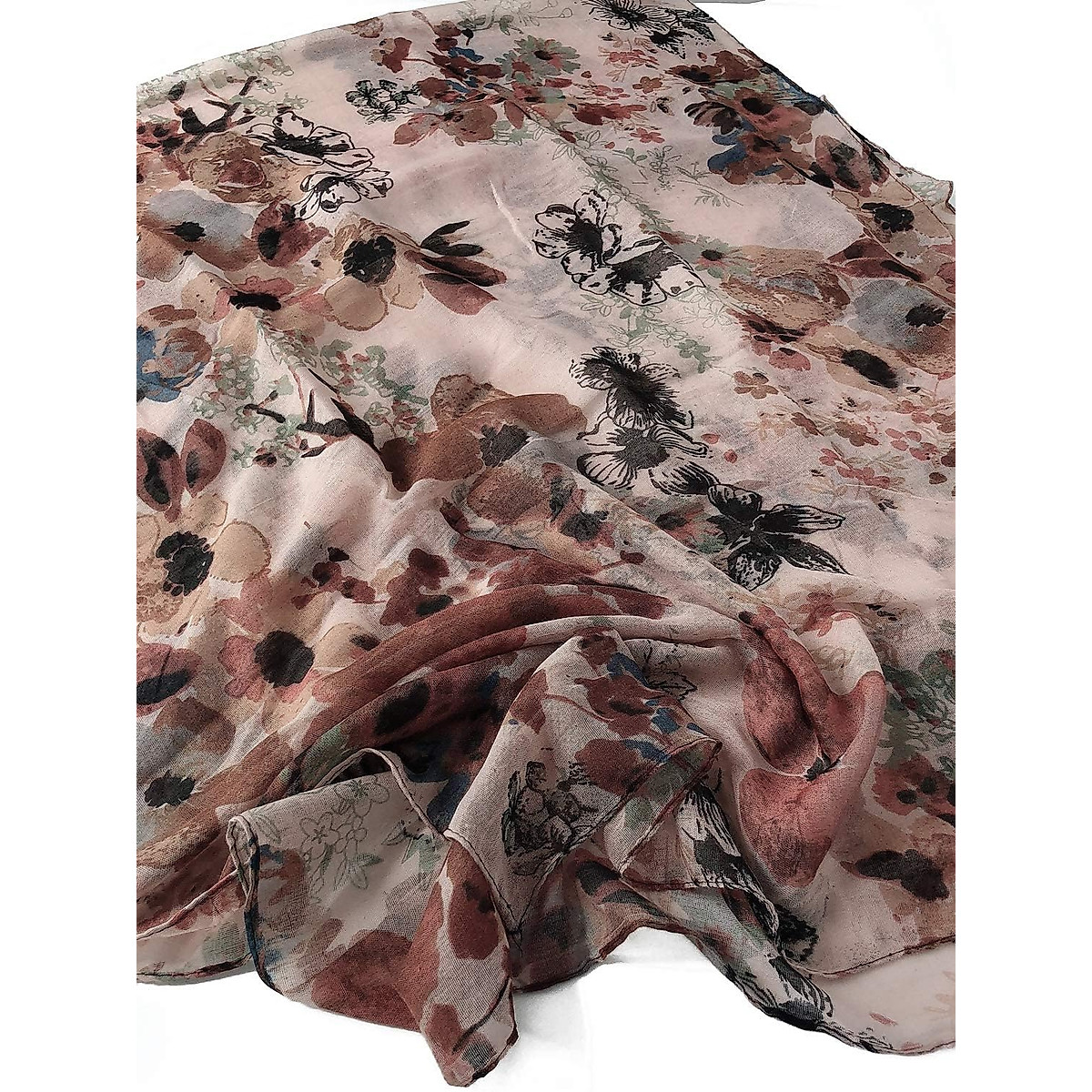 GERINLY Elegant Flower Print Scarf Feminine Shawl Wraps for Lady Professional Scarf Rectangle Hijab Face Cover (Navy)