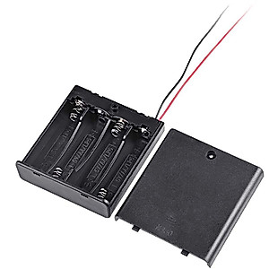 AA Battery Case Holder Switch and Cover, 4PCS DIY Battery Storage Boxes, AA 4 Bay Cell Battery Holder, 4 Slots in Parallel Black Plastic Holder Case