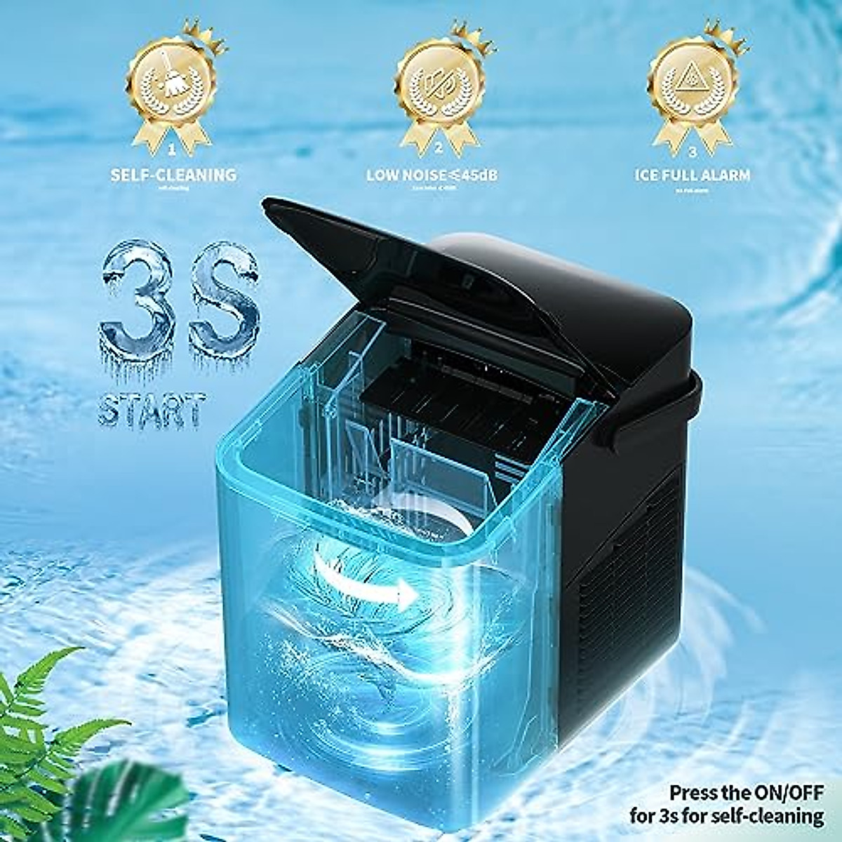 ZAFRO Ice Maker Countertop Ice Machine, 2 Sizes S/L 8 Bullet Ice Ready in 9 Mins, 26.5lbs/24H, Portable Small Ice Maker with Self-Cleaning,Scoop,Basket and Handle,Black for Home/RV/Office/Bar