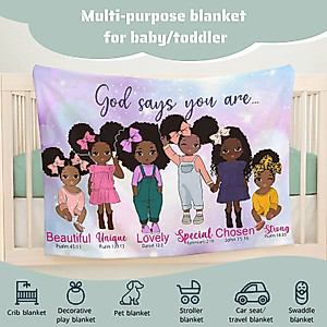HawSkgFub Baby Toddler Black Girl God Says You are Inspirational Blanket, Nursery African American Afro Melanin Flannel Fleece Swaddling Blankets, Soft Lightweight Kids Newborn Crib Bedding 30 x 40