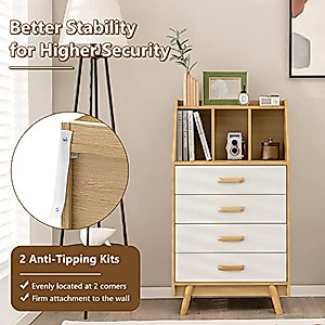 Giantex 4-Drawer Dresser Storage Cabinet - Freestanding Chest of Drawers with Countertop, 3 Open Shelves, 2 Anti-Tipping Kits, Floor Storage Organizer Unit for Living Room, Bedroom, Entryway (Natural)