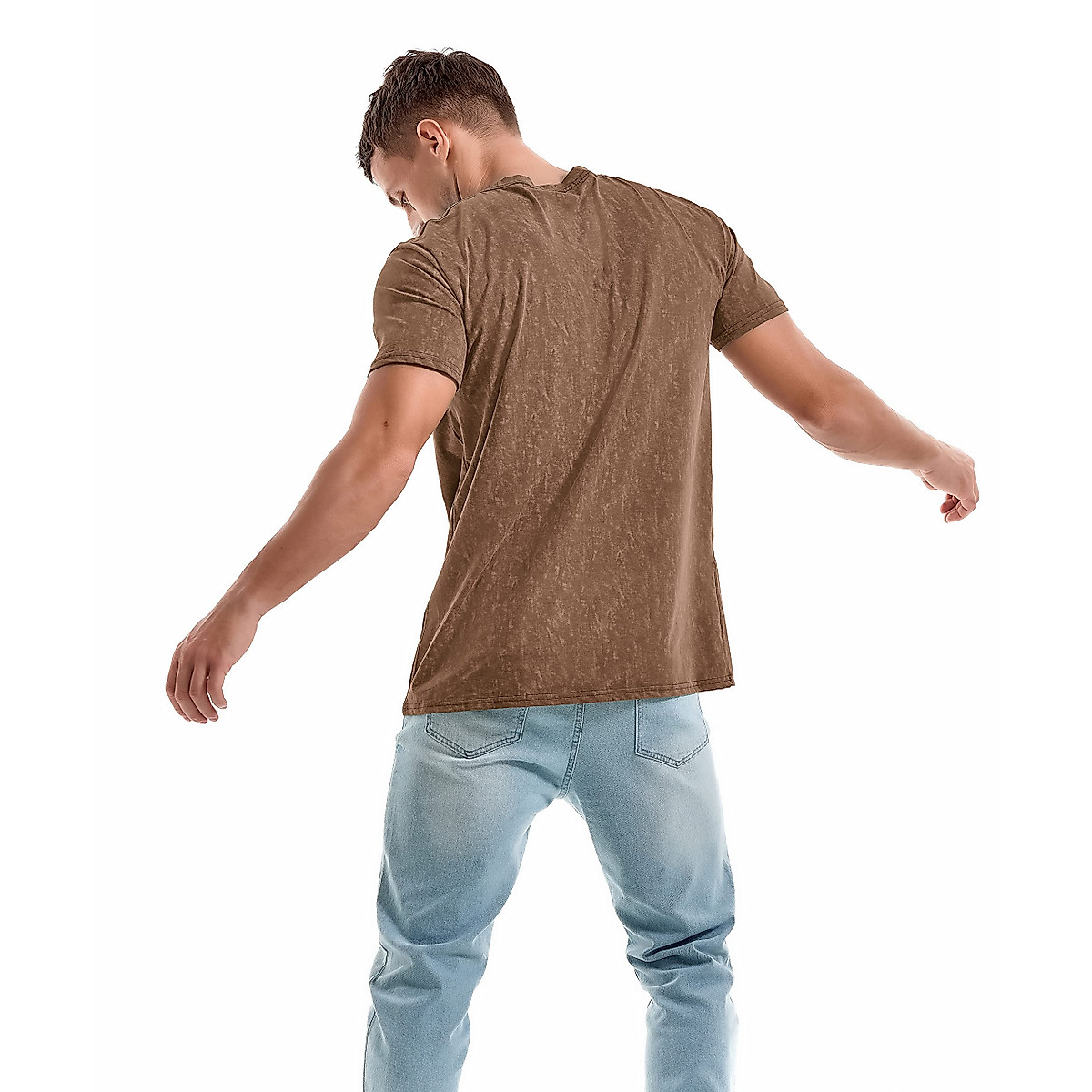 KLIEGOU Men's T-Shirts - Elasticity Cotton Crew Neck Tees 2166 Khaki XXXL