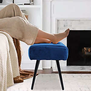 NO MORE TAG Velvet Living Room Chair with Ottoman, Accent Chair with Footstool, Blue Accent Chair, Velvet Chair and Ottoman Set, Chair Without Armrest