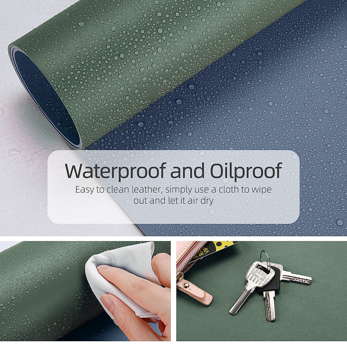 YSAGi Desk Pad, Desk Mat, Dual-Sided Desk Pad, 31.5" x 15.7" Laptop Leather Desk Pad Protector, Desk Blotter for Keyboard and Mouse, Waterproof Desk Writing Pad for Office(Dark Green+Dark Blue)