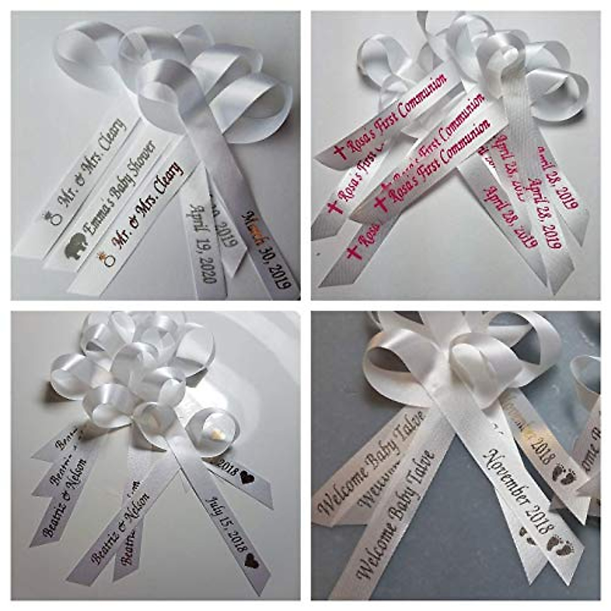 Personalized Ribbons for Bridal Shower Wedding Party Favors or Baby Showers, Fully Assembled - Custom Made Pack of 25
