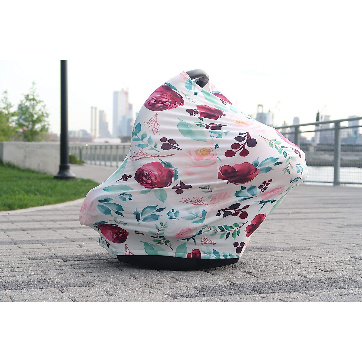 Baby Carseat Cover with Carrying Pouch Nursing/Breastfeeding 3 in 1 Multi-Use Extra Soft Floral Car Seat Canopy Baby Shower/New Moms and Dads