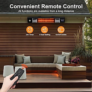 Uthfy 1500W Wall Mounted Electric Infrared Patio Heater with Remote Control and 24H Timer - Outdoor Use