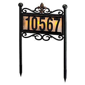Natures Mark Solar Power Lighted House Numbers Address Stake Sign - LED Illuminated Outdoor Metal Light Up House Number Sign Decor for Home Yard Street (Metal Stake)