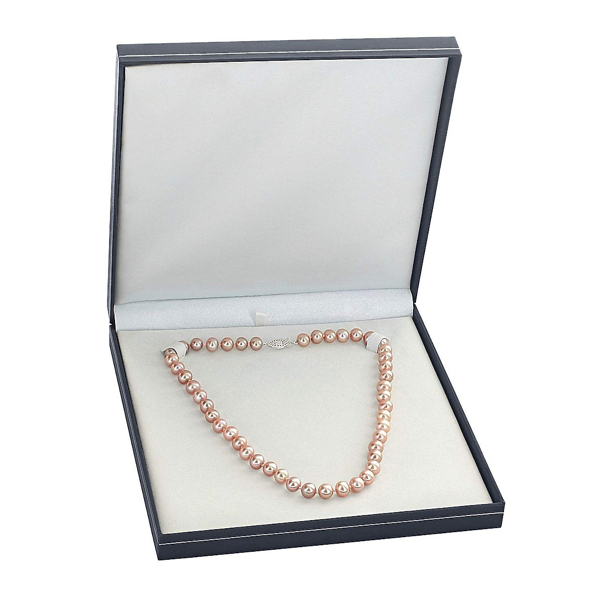 The Pearl Source 7-8mm AAA Quality Round Pink Freshwater Cultured Pearl Necklace for Women in 24" Matinee Length