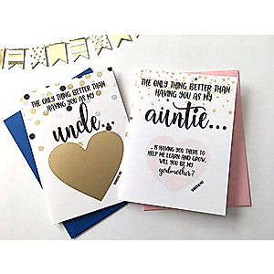 Will You Be My Godmother and Godfather Scratch Off Card Set of 2, Proposal Cards for Auntie and Uncle fron Niece Nephew (Auntie and Uncle Set)