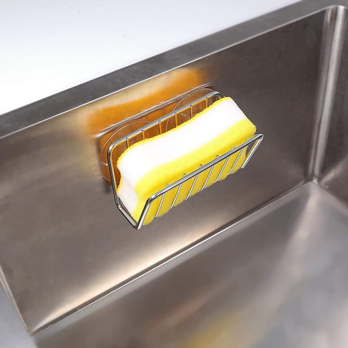 Toplife Kitchen Sink Suction Holder for Sponges, Scrubbers, Soap (Silver)