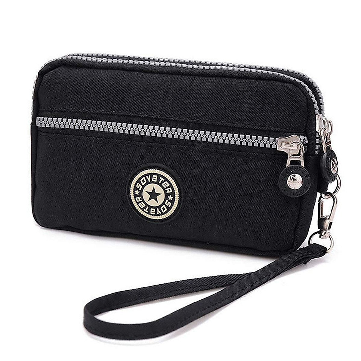 Women's Canvas Cell Phone Wristlets Bag Workout Phone Clutch Wallets Purse Zip Handbag for Samsung Galaxy S10 S9 S8 Plus Note 9 Note 8 LG V40 ThinQ Stylo 4 Motorola Moto G7 Fit with Case On(Black)