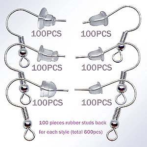 Silicone Earring Backs, Clear Earring backings with Box, Earring Safety Back Pads backstops Stopper, 6 Different Shapes Soft Earring Backs Replacements (600PCS/300Pairs)