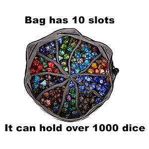 PUGED Large DND Dice Dragon Leather Drawstring Bags with Pockets Storage Bag for RPG MTG Game Dices Capacity Over 1000 Dice (Black)