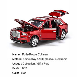 Red Rolls Royce Cullinan Toy Pull Back Vehicles Diecast Car Model with Light and Sound