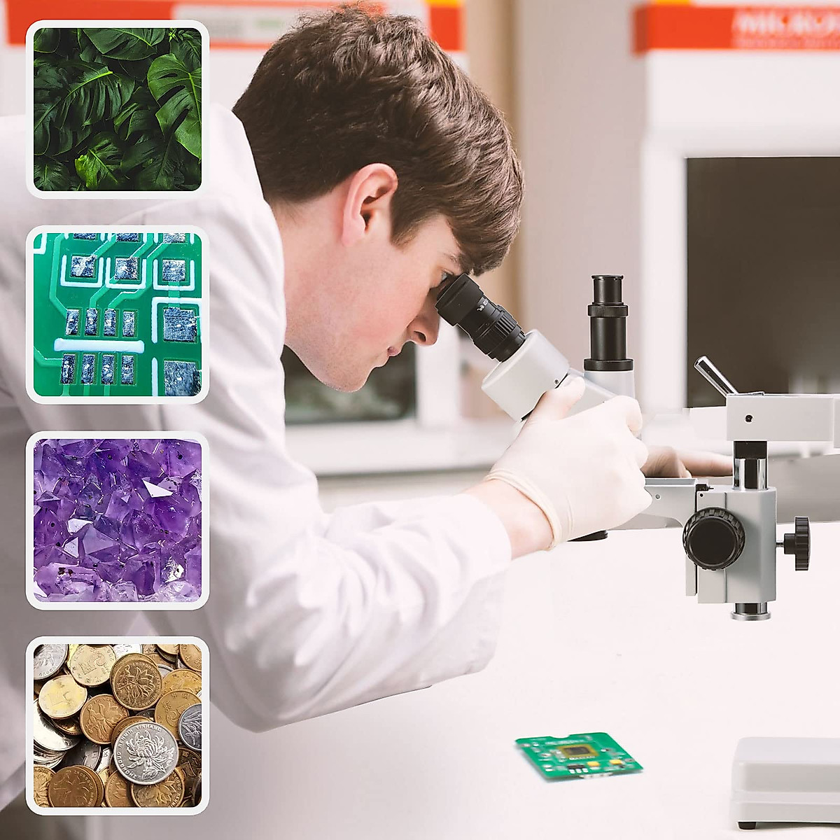 Swift S7 3.5X-90X Professional Simul-Focal Trinocular Stereo Zoom Microscope with WH10x Eyepieces, 0.7X-4.5X Objective,144 LED Ring Light, Double Arm Boom Stand, Includes 0.5X and 2.0X Barlow Lens