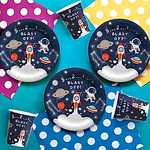 HIPEEWO Space Birthday Decorations Tableware Boys - Outer Space Theme Party Supplies, Paper Plates, Napkin, Cup, Cutlery, Galaxy Space Astronauts Theme Party Decorations For Baby Shower | Server 24
