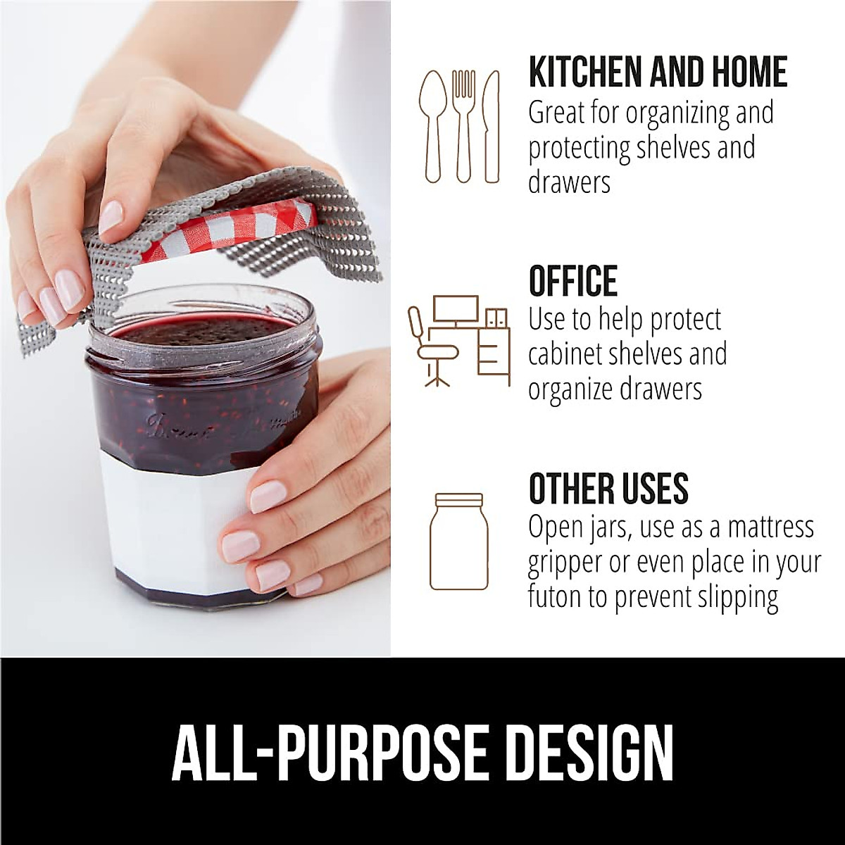 Gorilla Grip Drawer and Shelf Liner and Manual Hand Held Can Opener, Shelf Liner Size 17.5 In x 10 FT, Strong Grip, Large Lid Openers for Kitchen, Both in Gray, 2 Item Bundle