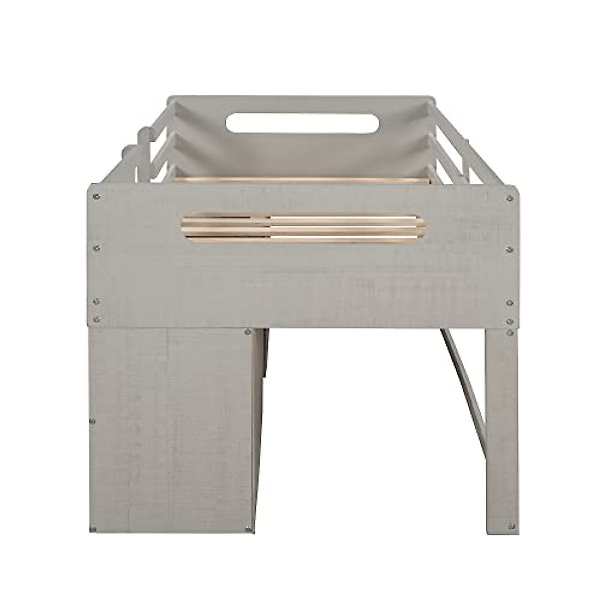DRELOFT Twin Size Low Loft Bed with 2 Storage Shelves and 2 Drawers, Wooden Storage Bed Loftbed Frame for Kids Boys Girls Bedroom, No Box Spring Needed, Antique Gray