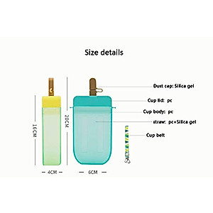 YunQin 300ml Cute Straw Cup New Plastic Popsicle Shape Water Bottle BPA Free Transparent Juice Drinking Cup Suitable for Adult Girls (Pink)