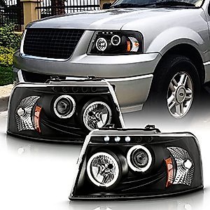 ACANII - For 2003-2006 Ford Expedition LED Halo Black Housing Projector Headlights Headlamps, Driver & Passenger Side