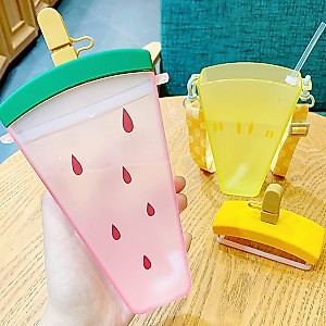 12Oz (350ML)Cute Water Bottles with Straws, Creative Kawaii Popsicle Cups, Leakproof Plastic Popsicle Bottles with Shoulder Strap, Multi-Colored Juice Drinking Bottle Suitable for Adult Children