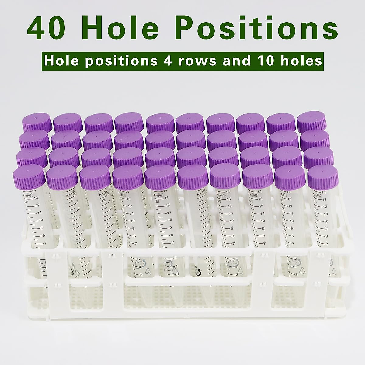 BIPEE Plastic Test Tube Rack, 40 Holes，Test Tube Holder for 20 mm Test Tubes, White vial holder, Detachable test tube holder rack (1pcs，40 Holes）