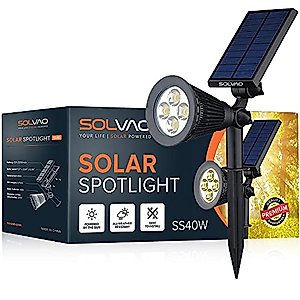 SOLVAO Solar Spotlight (Updated) - Ultra Bright, Waterproof, Outdoor LED Spot Light with Auto On/Off - Best Sun Powered, Rechargeable Uplight for Lighting Your Landscape, Yard & Garden (Warm White)
