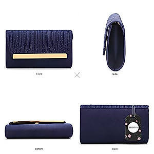 Women Clutch Purses Crystal Evening Bags Formal Wedding Party Clutches Glitter Envelope Handbag Bridal Prom Satchel Purse (Navy Blue)