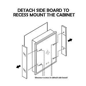 Janboe 16×26inch Medicine Cabinet,Mirror Cabinet with Beveled Mirror,Solf Close Hinge,Frameless,Detachable Side Plate for Recess Mount or Surface Mount,Black