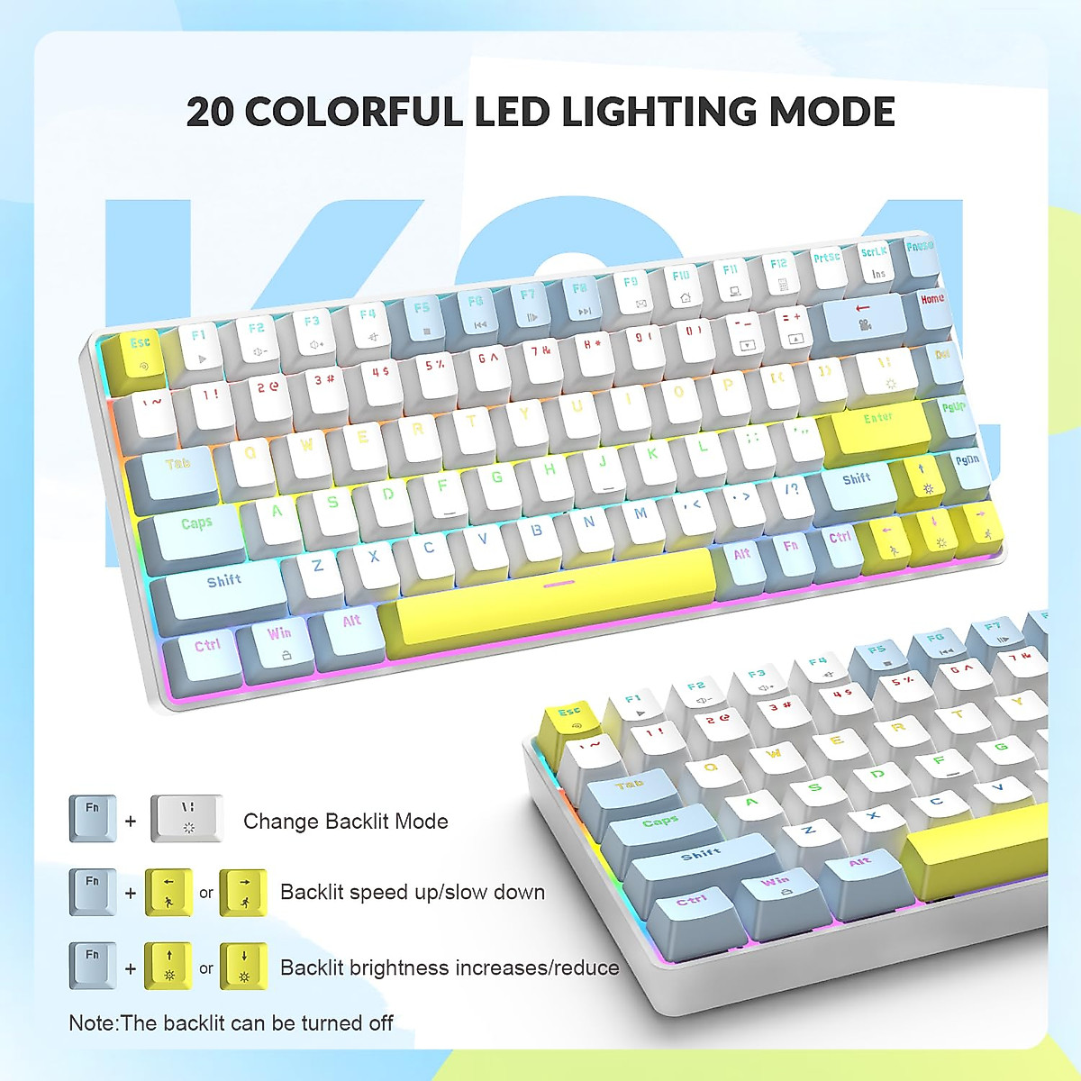 ZIYOU LANG RK-K84 Wired 75% Mechanical Gaming Keyboard Hot Swappable with Rainbow LED Backlit Anti-ghosting TKL 84 Key Custom Coiled C to A Cable Linear Red Switch for PS4 PS5 Xbox PC Mac Gamer(Lemon)