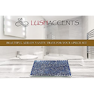 LushAccents Bathroom Accessories Set, 5-Piece Decorative Glass Bathroom Accessories Set, Soap Dispenser, Soap Tray, Vanity Tray, Jar, Toothbrush Holder, Elegant Midnight Blue Mosaic Glass