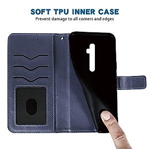 FDCWTSH Compatible with Oppo Reno 2Z Wallet Case Wrist Strap Lanyard and Leather Flip Card Holder Stand Cell Accessories Phone Cover for Oppo Reno2 Z/Reno2 F CPH1945 CPH1951 Women Men Blue