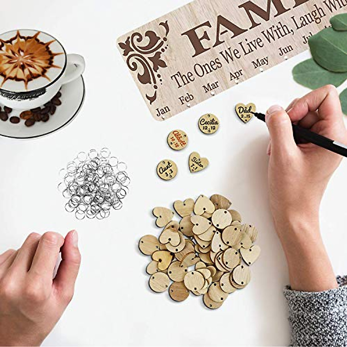 Family Birthday Calendar Board DIY Wooden Birthday Reminder Wall Hanging Calendar Plaque for Mom Dad with 100 Piece Wooden Discs