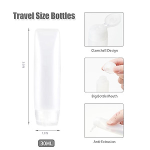 YXC 12PCS PE Travel Size Bottles 1oz Squeeze Bottles With labels Leak Proof BPA Free Refillable Tubes Travel TSA Approved Containers For Toiletry Toothpaste Container Travel Bottles For Toiletries