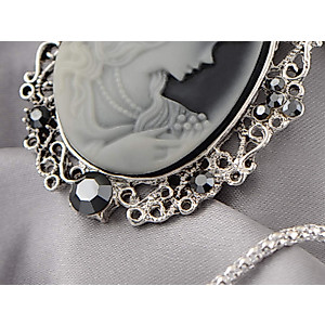 Alilang Gunmetal Tone Grey Crystal Rhinestones Cameo Lady Victorian Maiden Pendant Necklace