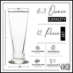 Vikko Footed Ice Cream Cups, SMALL 6.3 Ounce Milkshake Glasses, Thick and Durable Dessert Cups For Floats, Shakes, and Sundaes, Set of 6 Ice Cream Cups