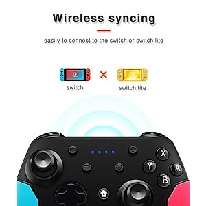 Wireless Switch Pro Controller for Nintendo Switch with Adjustable Turbo Function,Dual Vibration Function,Gyro 6-Axis and High Battery Life. Remote Gamepad Joystick for Switch Console, Red&Blue