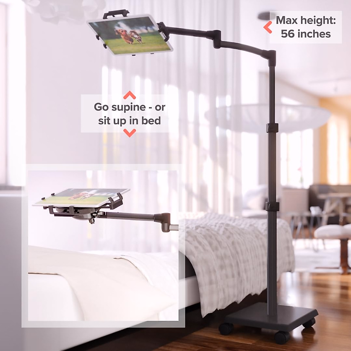 LEVO G2 Deluxe iPad Rolling Floor Stand Cart Kiosk for Residential and Commercial use iPads, iPad Mini, iPad Pro, Galaxy, Nexus, Surface Pro, Fire, and Other Tablets and eReaders Gunmetal Color