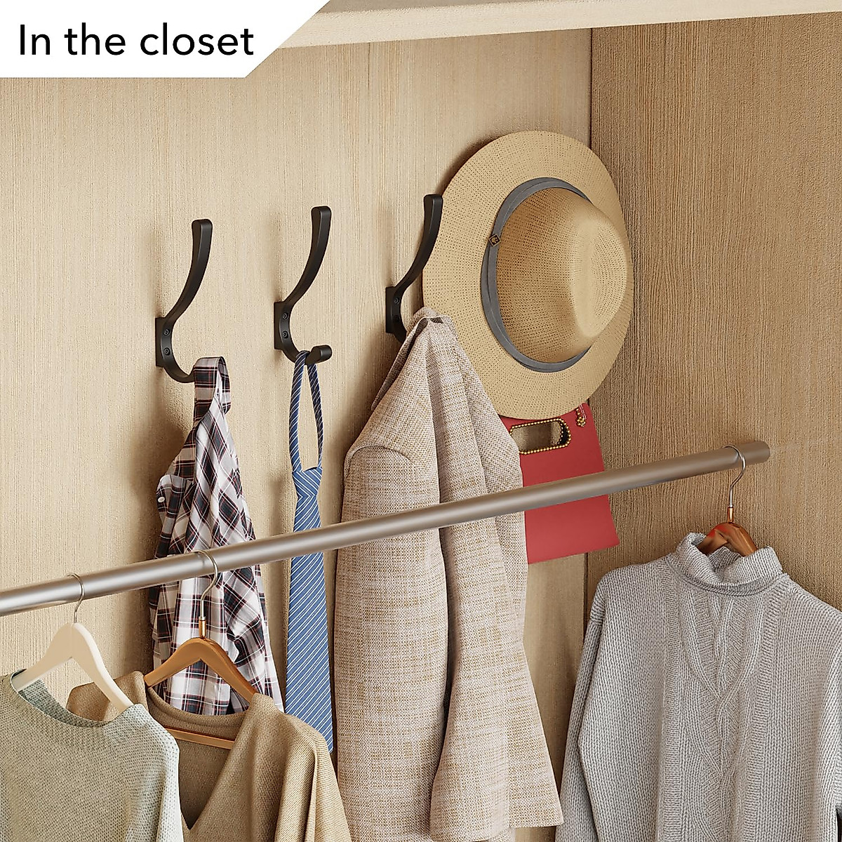 saffruff Wall Hooks for Hanging Coats: 5.6-Inch Heavy Duty Coat Hooks (Holds Up to 30 lbs), Textured Matte Finish, 4-Pack, Black