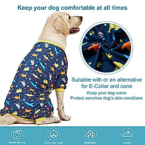 LovinPet Big Dog Pajamas for Large Dogs/Prehistoric Adventure Dinosaur Navy Print/Lightweight Stretchy Knit Pullover Dog Pajamas/Large Dog Onesie, Large Breed Jammies, Pet PJ's/Large