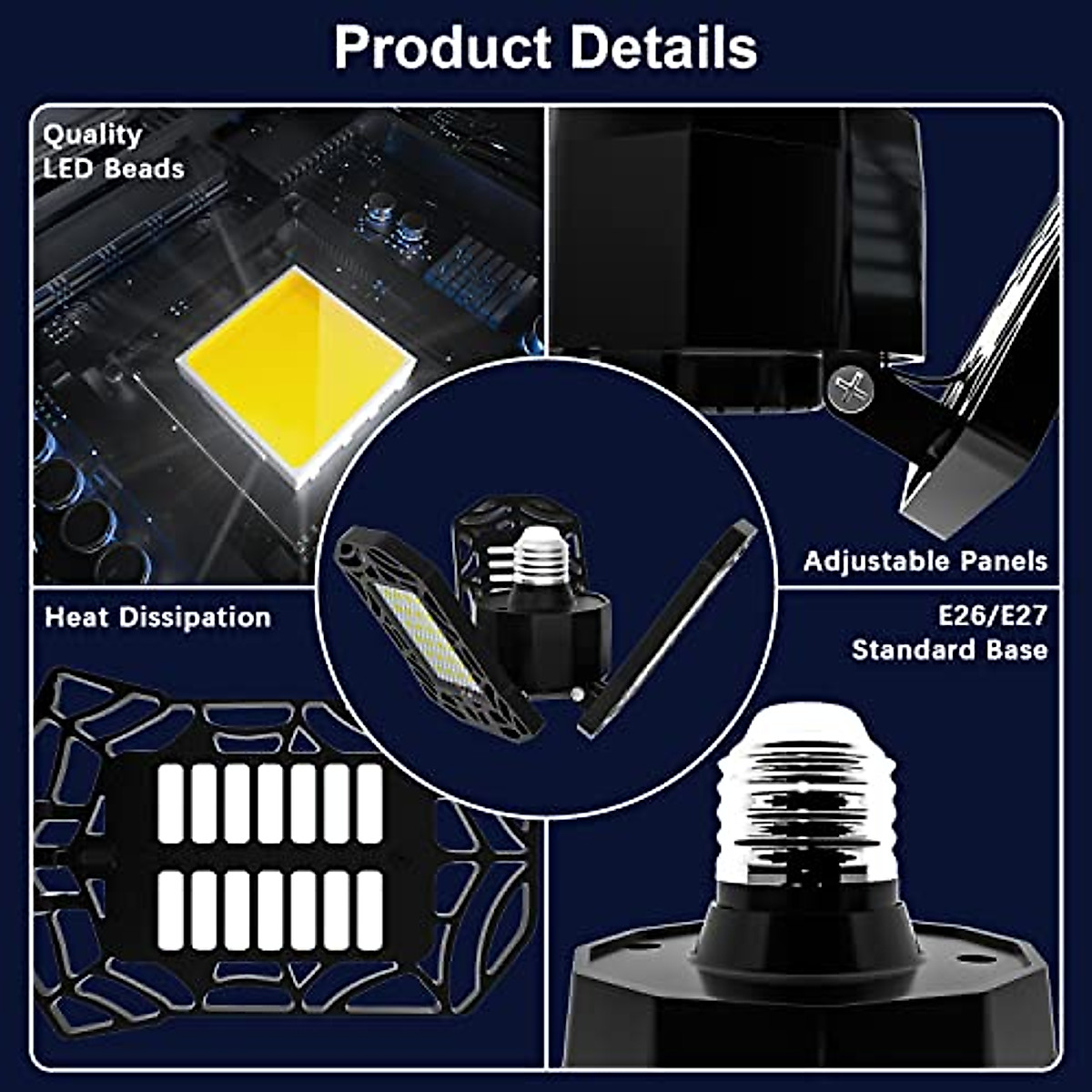 Inscrok Dimmable 60W LED Garage Lights 2 Pack with Remote Control,6000LM Adjustable Deformable LED Shop Lights,E26/27 Ceiling Lights for Garage,Basement, Workshop,6500K Daylight Bulbs
