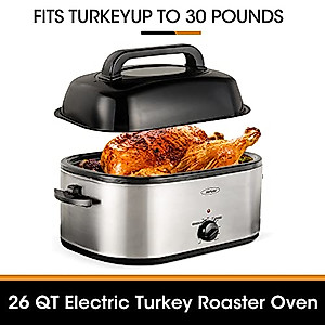 30lb 26-Quart Roaster Oven, Electric Roaster Oven with Viewing Lid, Sunvivi Turkey Roaster with Unique Defrost/Warm Function, Large Roaster with Removable Pan & Rack, Stainless Steel, Silver